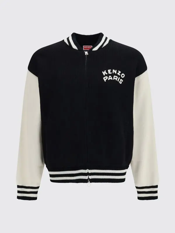 Kenzo Zipped Cotton Cardigan With Contrast Logo - Black
