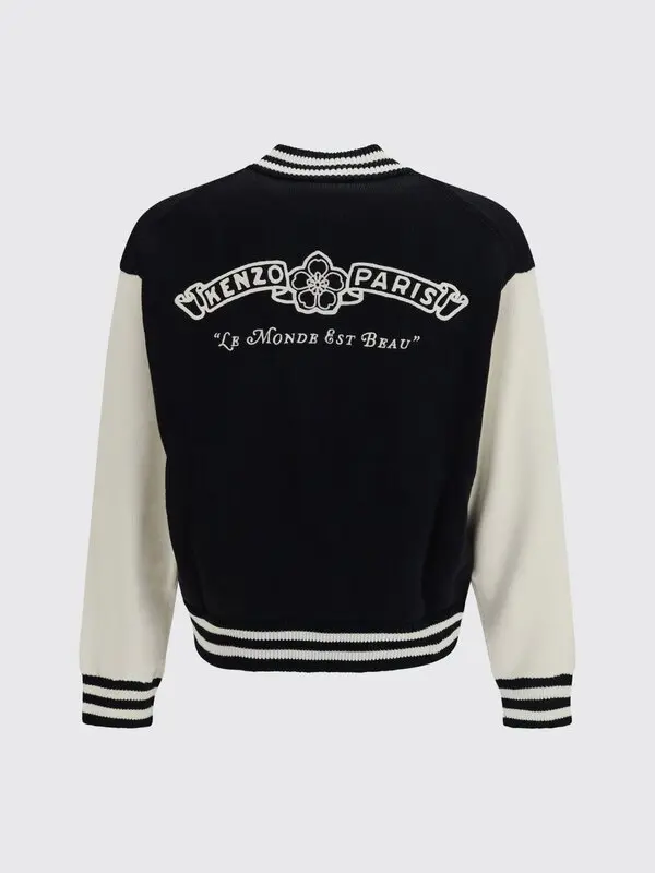 Kenzo Zipped Cotton Cardigan With Contrast Logo - Black