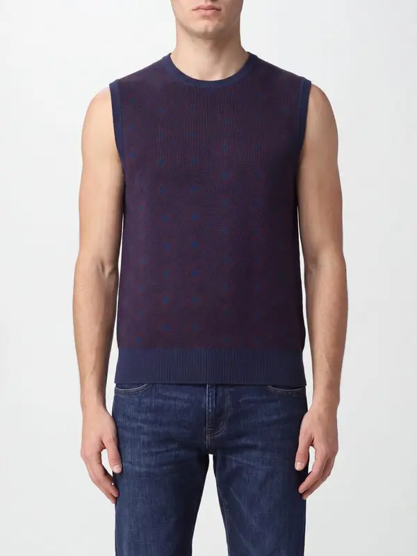 Emporio Armani Virgin Wool And Cashmere Argyle Crewneck Knitted Slipover - Black
