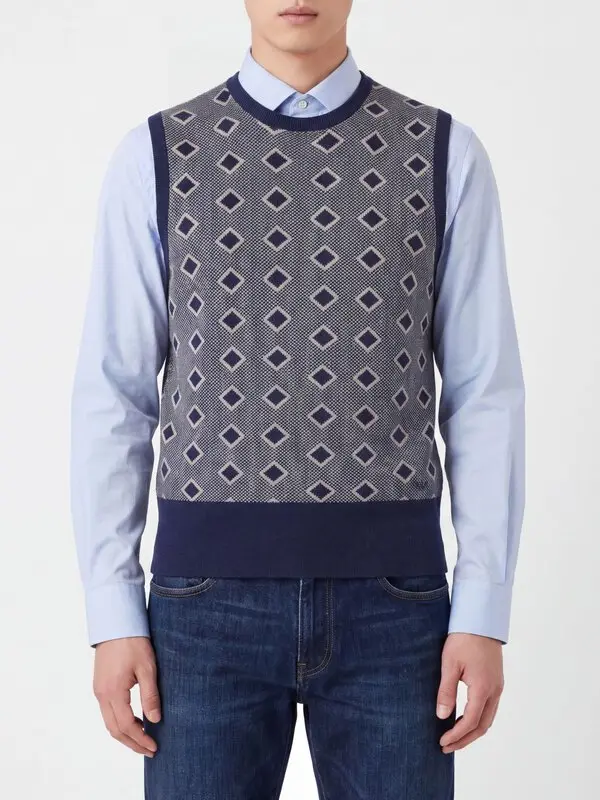Emporio Armani Argyle Virgin Wool And Cashmere Crewneck Knitted Slipover - Navy