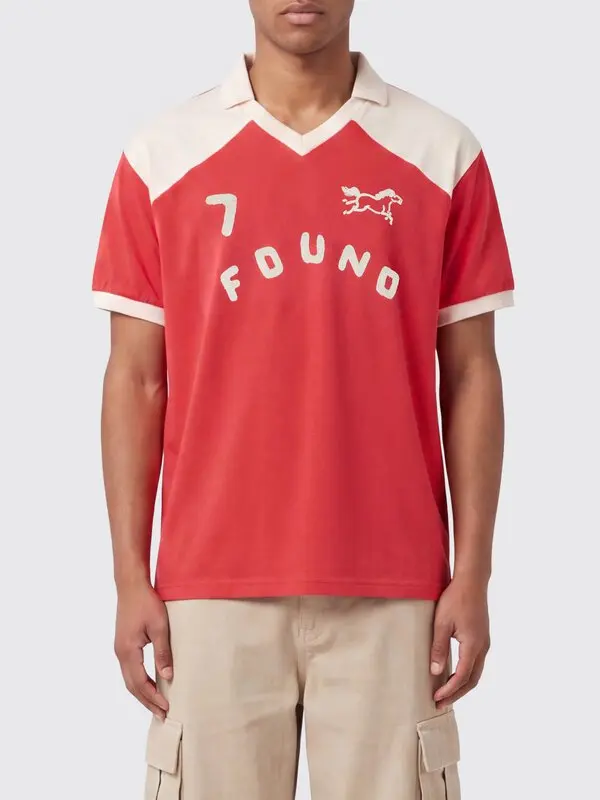 FOUND Short-sleeved Cotton Polo Shirt With Logo Print And Bi Pattern