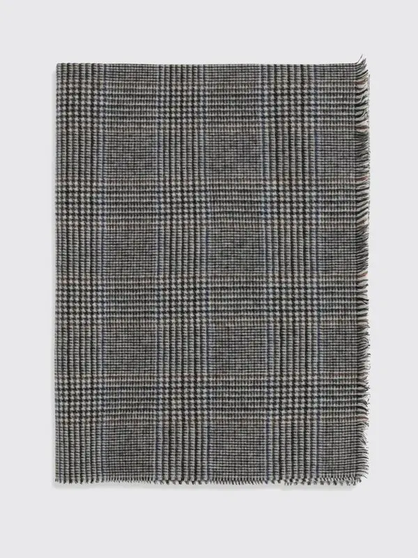 Brunello Cucinelli Fringed Prince Of Wales Check Scarf In Pure Cashmere - Camel
