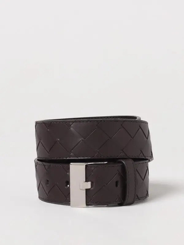 Bottega Veneta Intrecciato Design Leather Belt With Logo Buckle - Dark