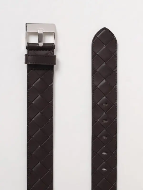 Bottega Veneta Intrecciato Design Leather Belt With Logo Buckle - Dark
