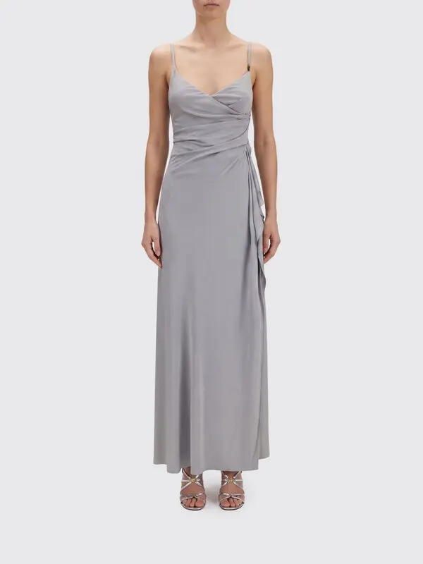 Versace Viscose Jersey Long Evening Gown With Logo Straps