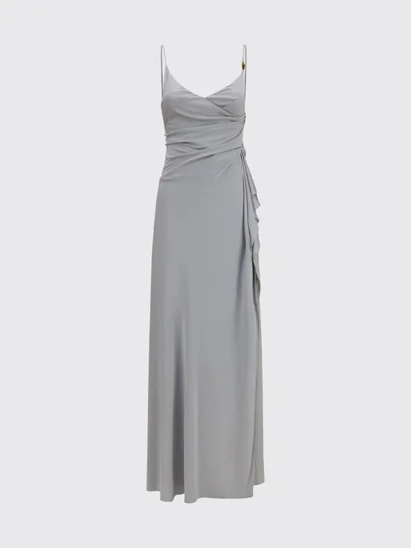 Versace Viscose Jersey Long Evening Gown With Logo Straps