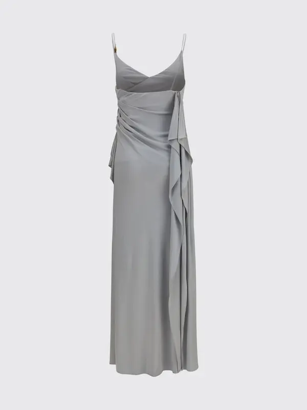Versace Viscose Jersey Long Evening Gown With Logo Straps