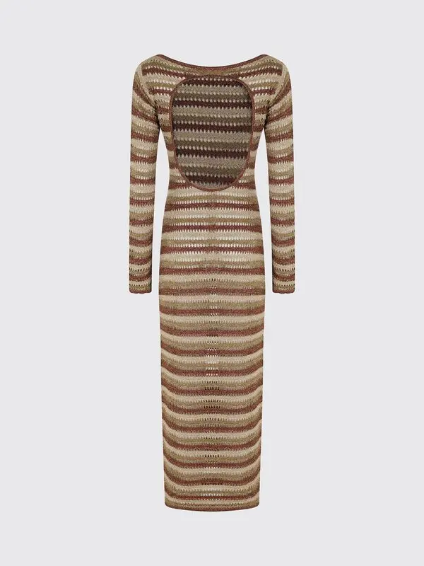 MC2 SAINT BARTH Long-sleeved Striped Lurex Knit Midi Dress