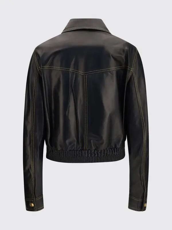 Versace Cropped Lambskin Leather Shirt Jacket With Patch Pockets