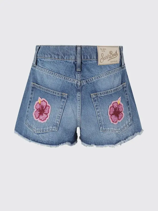MC2 SAINT BARTH Shorts With Floral Embroidery - Denim