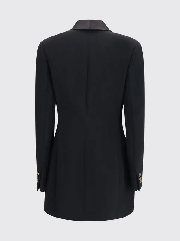 Versace Slim Fit Double-breasted Virgin Wool Blazer With Satin Shawl Collar