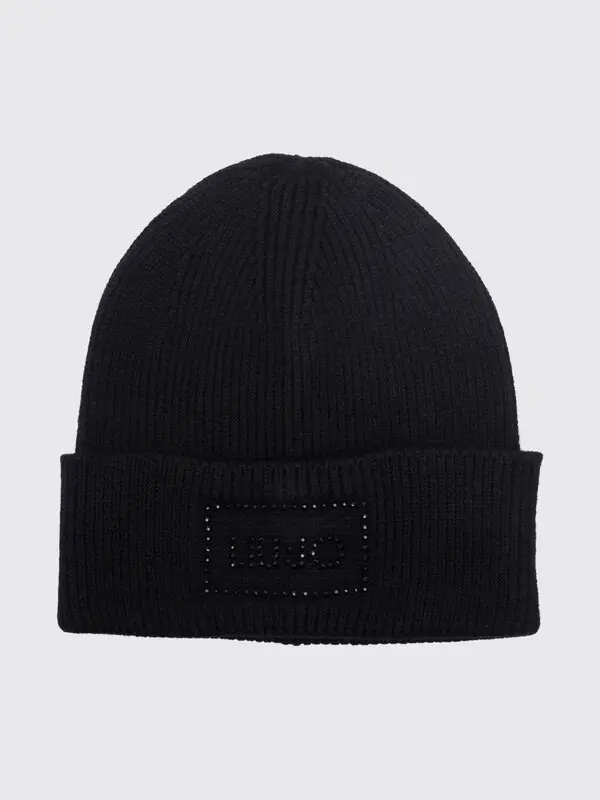 Liu Jo Rib-knit Beanie With Cuff And Rhinestone Logo - Black