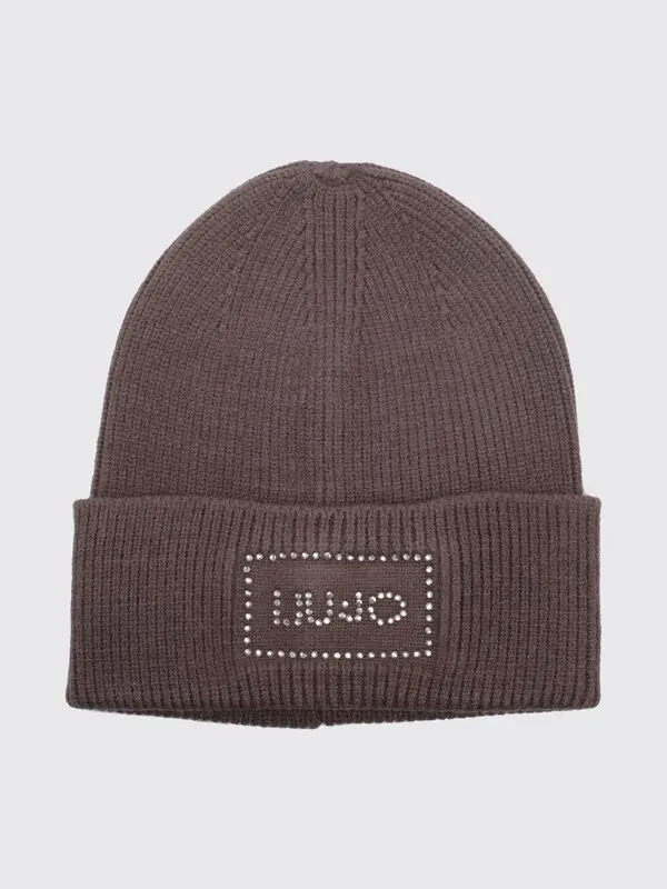 Liu Jo Rib-knit Beanie With Cuff And Rhinestone Logo - Brown