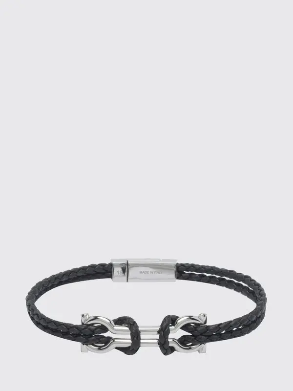 FERRAGAMO Woven Leather Bracelet With Gancini Magnetic Closure