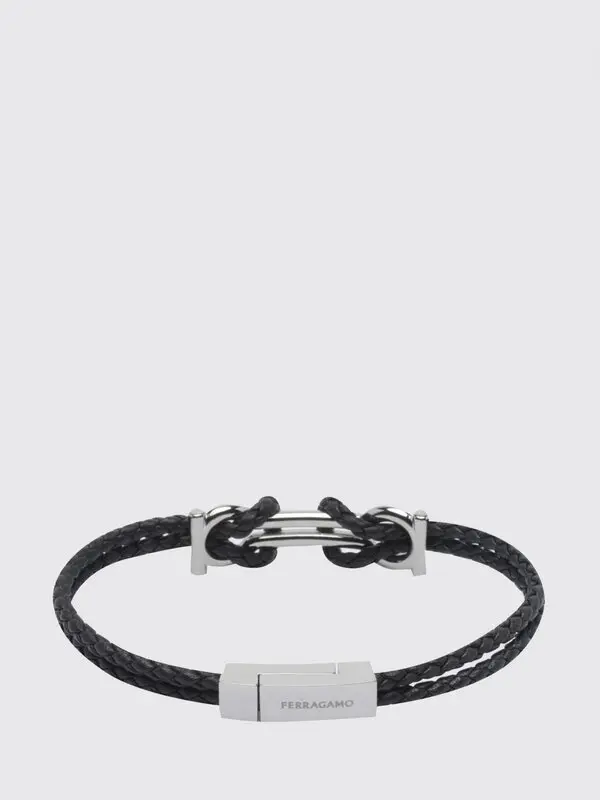 FERRAGAMO Woven Leather Bracelet With Gancini Magnetic Closure