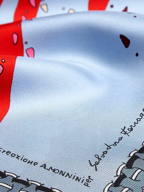 FERRAGAMO Palazzo Spini Feroni Graphic Print Square Scarf In Pure Silk - Blue