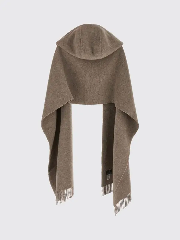 Brunello Cucinelli Long Hooded Wool And Cashmere Cape With Fringes