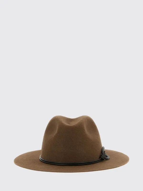 Brunello Cucinelli Wide-brim Wool Felt Hat With Monile Detail - Brown