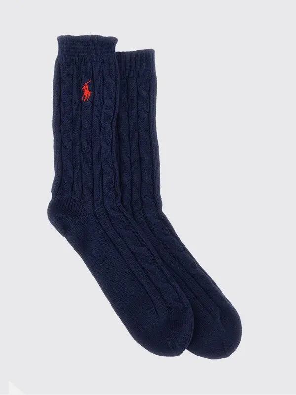 Polo Ralph Lauren Ribbed Cotton-blend Socks With Contrasting Embroidered Pony Logo - Blue