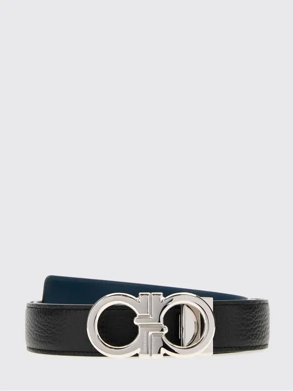 FERRAGAMO Reversible Leather Belt With Gancini Buckle - Black
