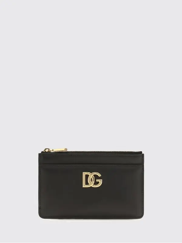 Dolce & Gabbana Smooth Leather Card Holder With Dg Logo And Zip Pocket - Black