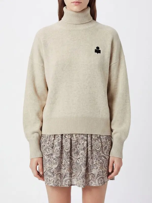 Isabel Marant Étoile Turtleneck Jumper In Cotton-blend With Embroidered Logo - Grey