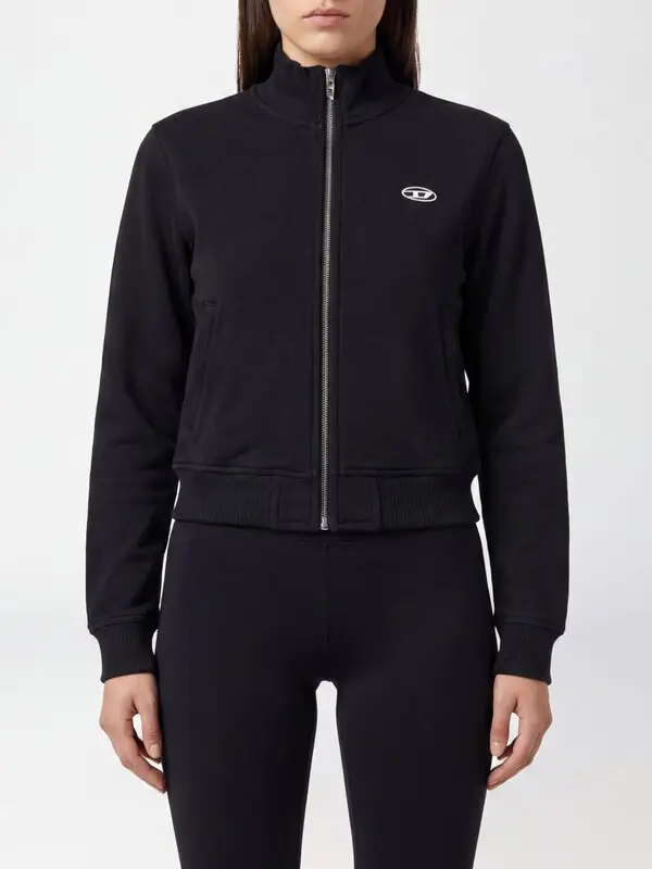 DIESEL® Slim Fit Cotton Zip-up Jumper With Turtleneck And Oval D Logo - Black