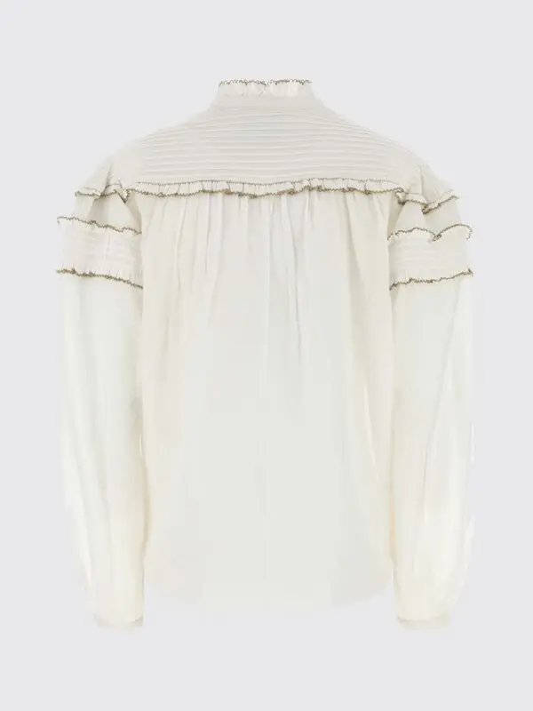 Isabel Marant Étoile Cotton Shirt With Ruffles And Mandarin Collar - White