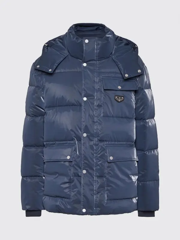 Philipp Plein Hooded Quilted Nylon Down Jacket With Patch Pockets And Logo - Blue