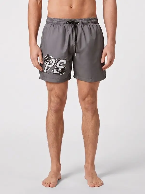 PLEIN SPORT All-over Monogram Print Nylon Swim Trunks - Grey