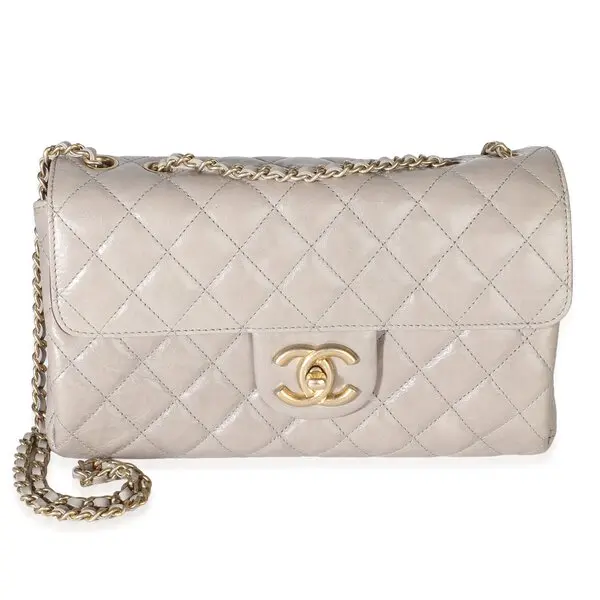 Chanel Grey Quilted Crumpled Calfskin Accordion Flap Bag - Gray