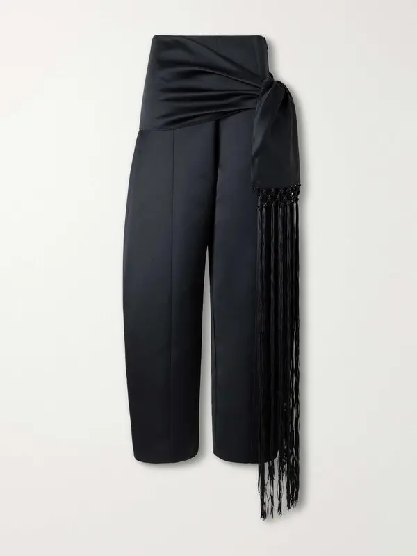 THE NEW ARRIVALS ILKYAZ OZEL Dusk Satin Fringed Wide-leg Pants - Black