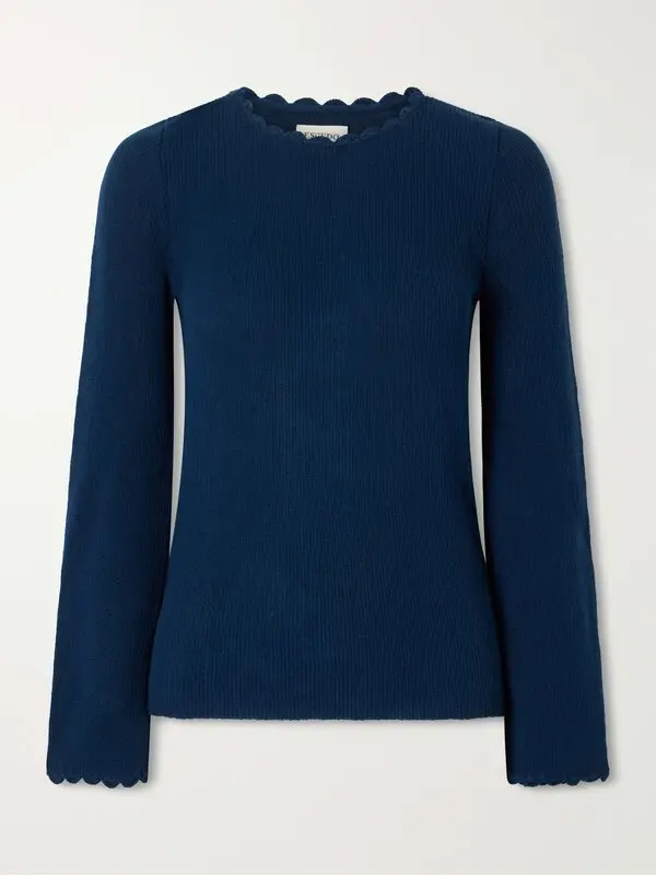 Escvdo Bernabe Scalloped Ribbed Cotton Sweater - Off-white