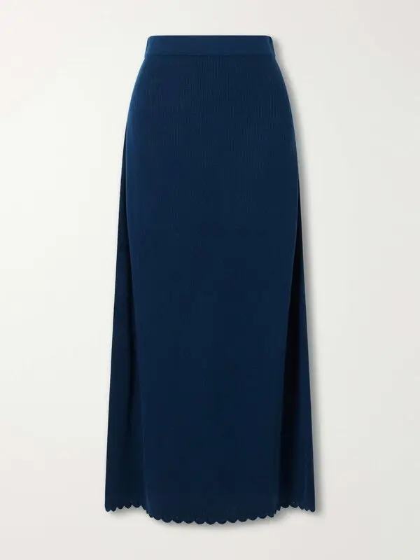 Escvdo Bernabé Scalloped Ribbed Cotton Midi Skirt - White