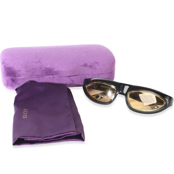 Gucci Acetate Gold Logo Cat Eye Mask Sunglasses - Black