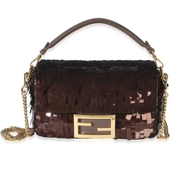 Fendi Marrone Scuro Sequin Vitello Grace Sex & The City Baguette Bag - Brown