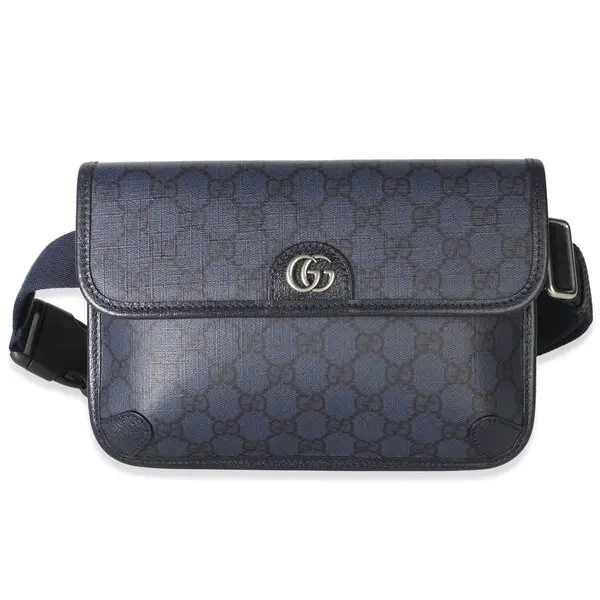 Gucci Navy Gg Supreme Canvas Ophidia Web Slim Belt Bag - Blue