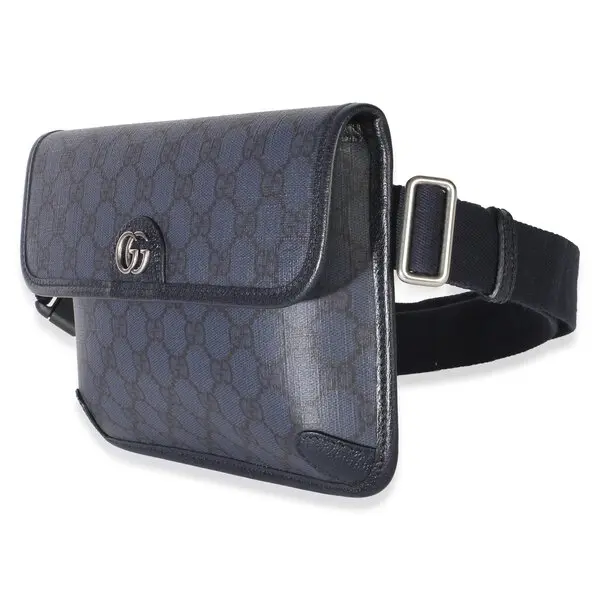 Gucci Navy Gg Supreme Canvas Ophidia Web Slim Belt Bag