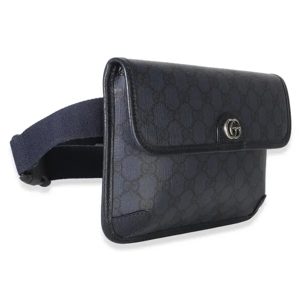 Gucci Navy Gg Supreme Canvas Ophidia Web Slim Belt Bag