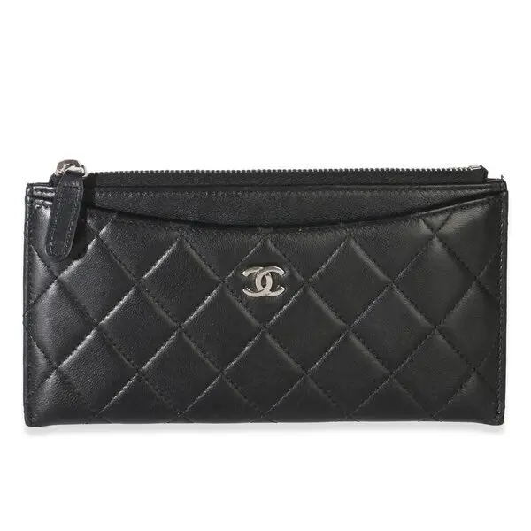 Chanel Quilted Lambskin Classic Zip Flat Pouch - Black