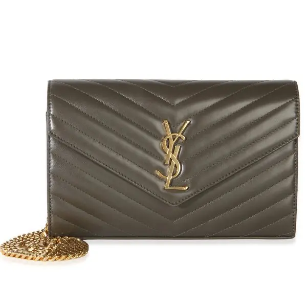 Saint Laurent Light Musk Quilted Lambskin Cassandre Chain Wallet - Brown