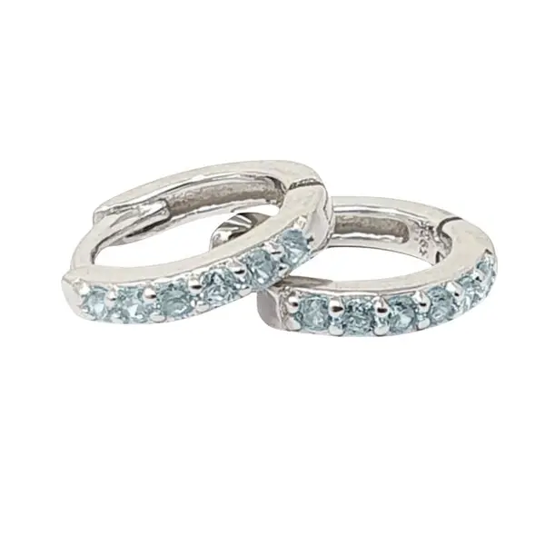 HARFI Aquamarine March Birthstone Huggie Hoops - Blue/silver