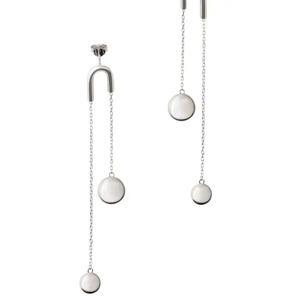 BOLD MANIFEST DESIGNS Unbound Pill Sculptural Geometric Chain Earrings Rhodium Plated
