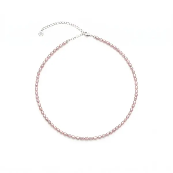 SEVEN SAINTS Blush Pink Freshwater Baroque Pearl Choker, White Rhodium - Silver