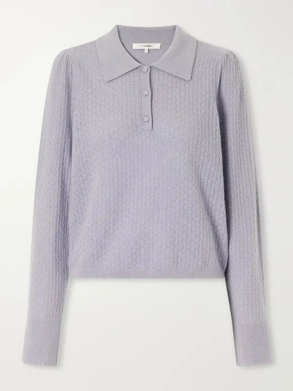 FRAME The Honeycomb Cashmere Polo Sweater - Blue