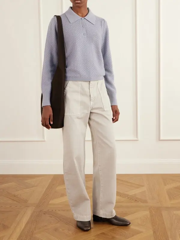 FRAME The Honeycomb Cashmere Polo Sweater - Blue