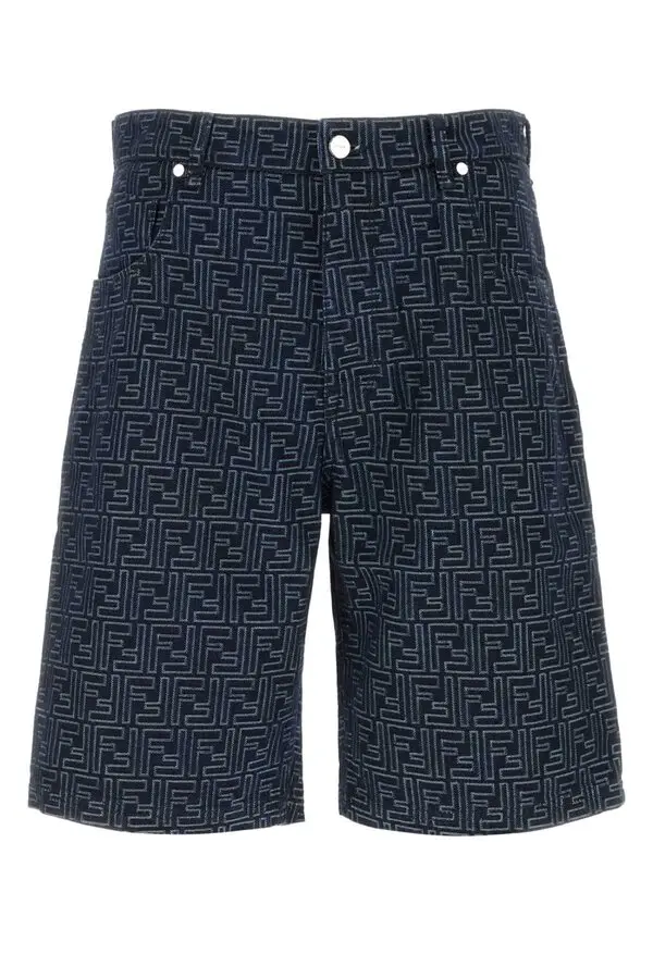 Fendi Embroidered Denim Bermuda Shorts - Multicolor