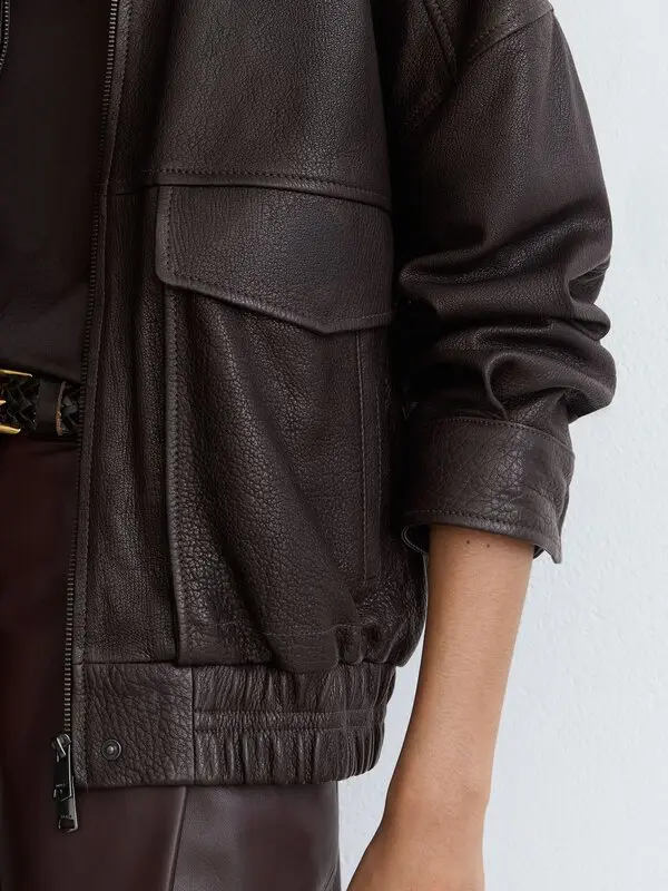 REISS Maeve Leather Twin-pocket Relaxed Jacket - Ebony Brown
