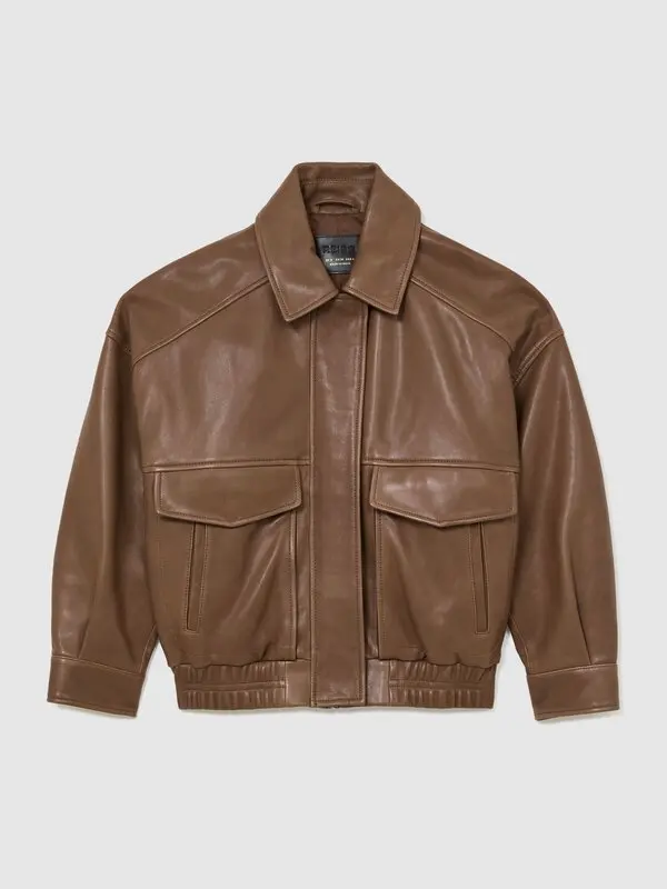REISS Maeve Leather Twin-pocket Relaxed Jacket