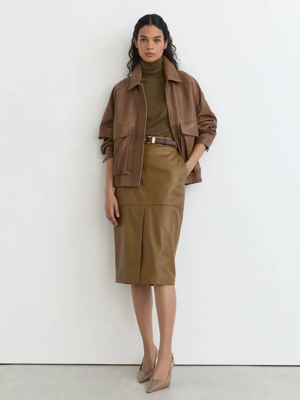 REISS Maeve Leather Twin-pocket Relaxed Jacket
